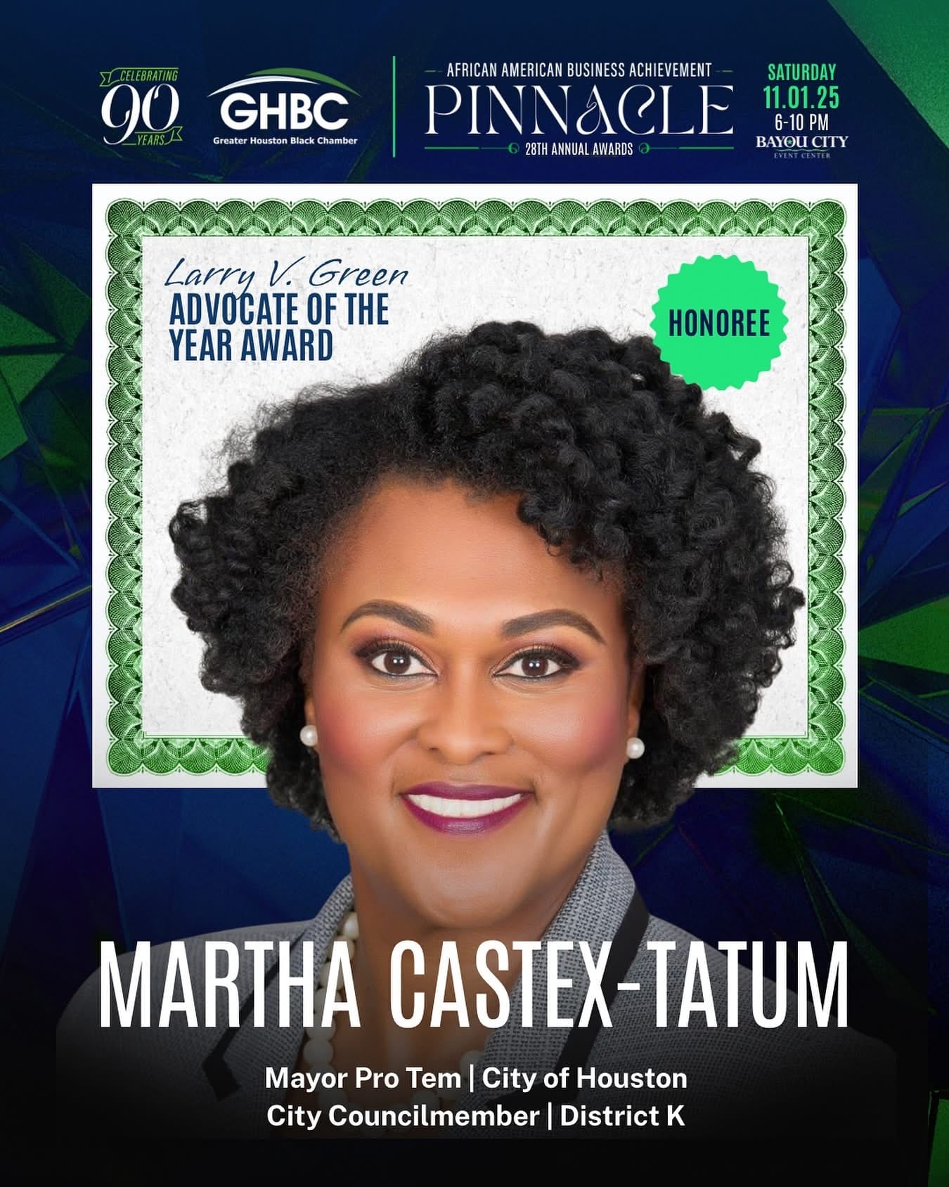 THE HONORABLE MARTHA CASTEX-TATUM, Mayor Pro Tem, City of Houston ...